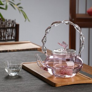 Hand Blown Pink Glass Teapot Glass Teapot With Strainer Liner Glass ...