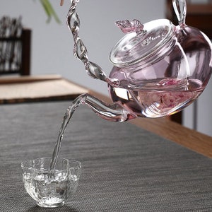 Hand Blown Pink Glass Teapot Glass Teapot With Strainer Liner Glass ...