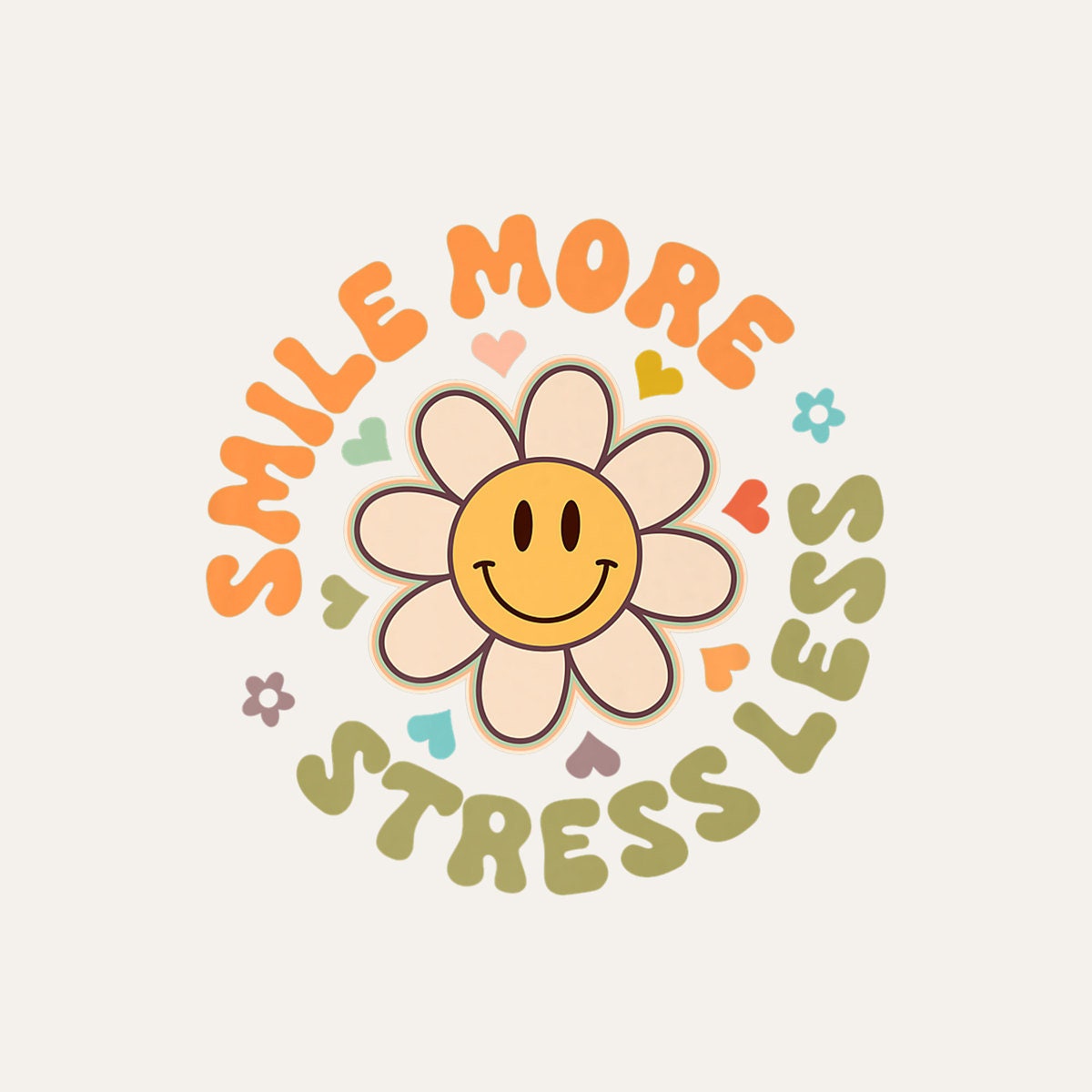 Retro Smile More Stress Less Smile Face Inspirational Womens - Etsy