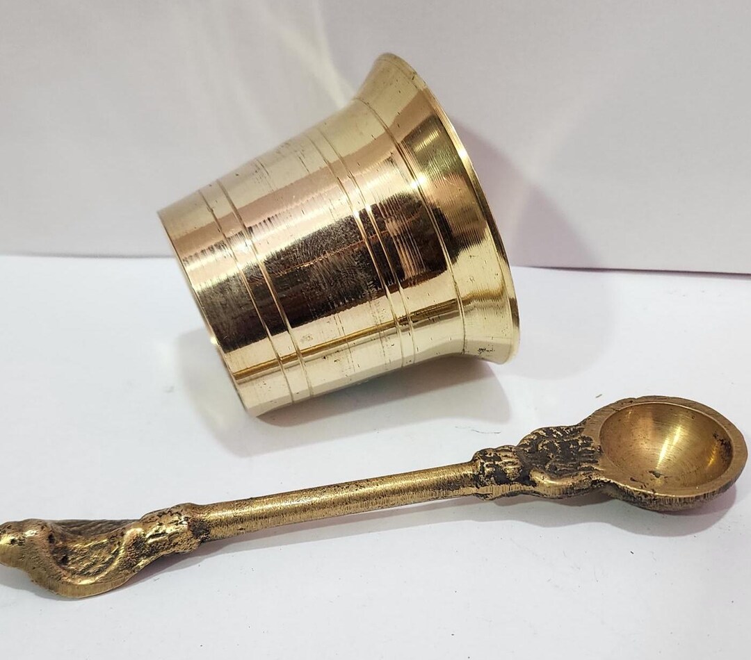 3-inch Brass Panchpatra Set With 5-inch Spoon | Handcrafted in ...
