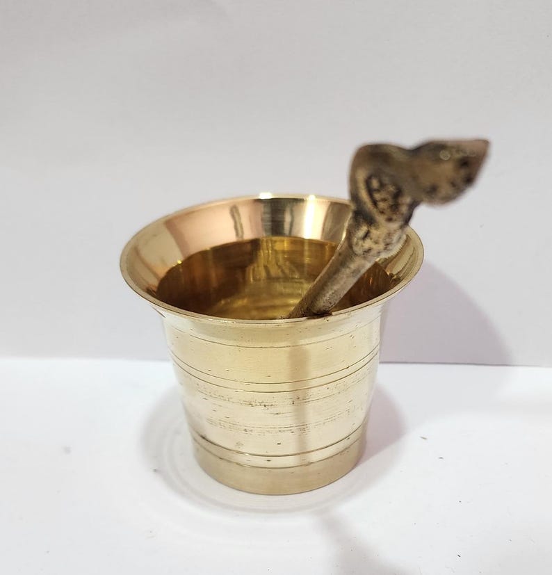 3-inch Brass Panchpatra Set With 5-inch Spoon | Handcrafted in ...