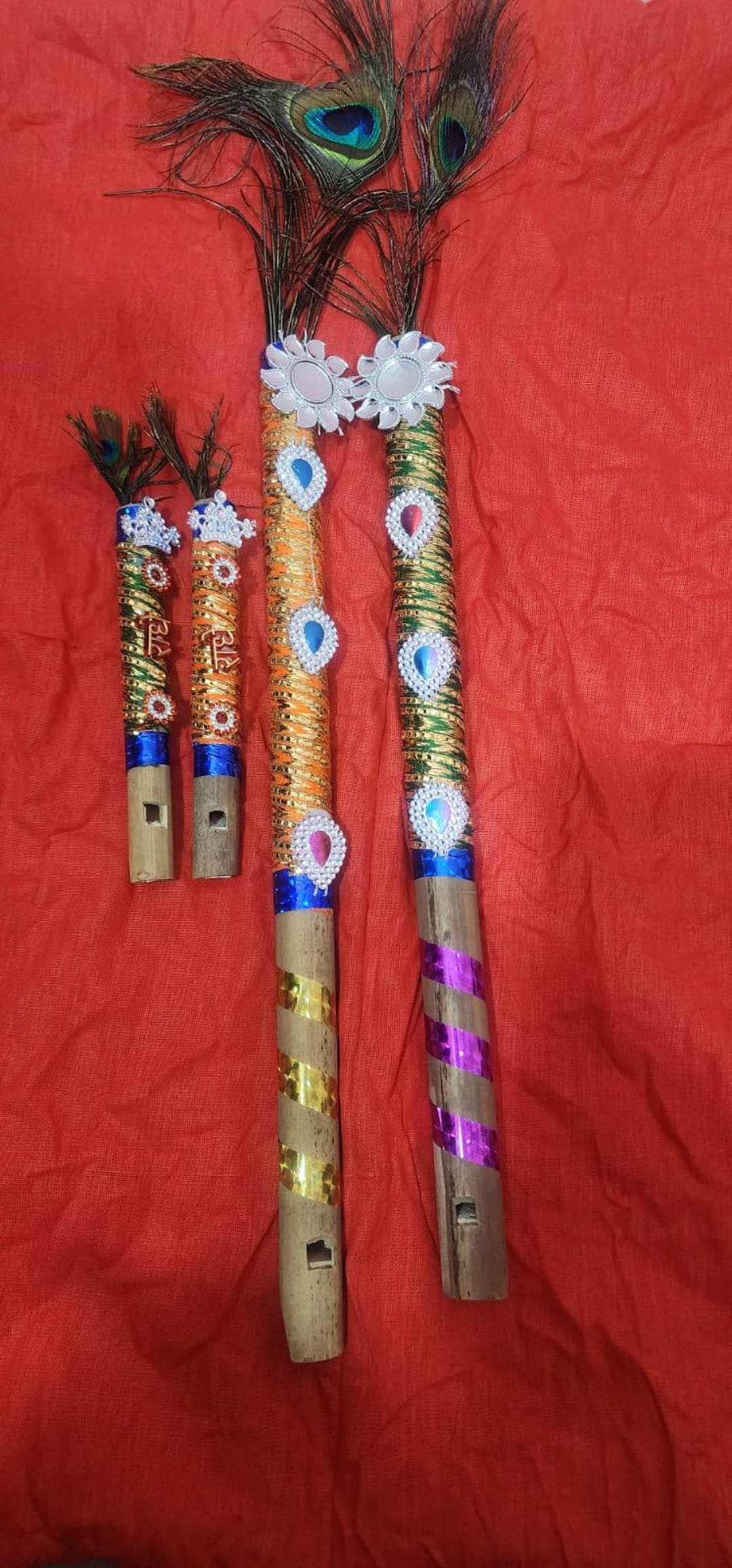 Wooden Flute 6inch and 12 Inch , Peacokfeather Flute , Vrindvaan ...