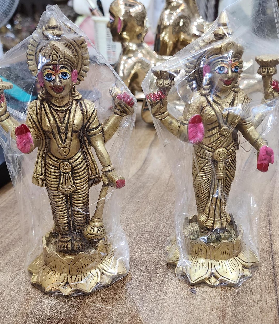 7inch/18cm Solid Vishnu Laxmi Statue , Four Hand Vishnu With Laxmi Mata ...