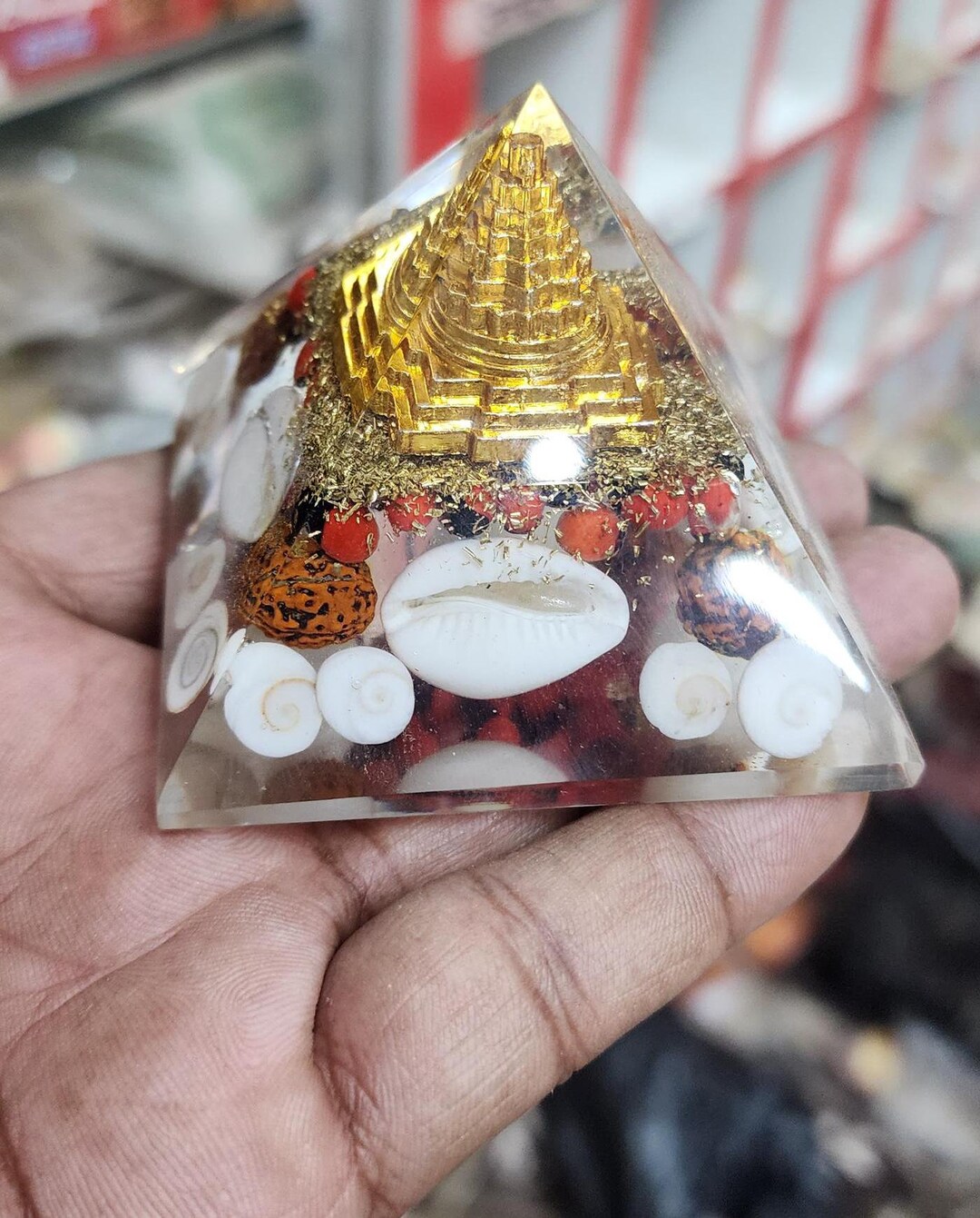 Laxmi Crystal Pyramid With Gomti Chakra , Rudraksh , and Shri Yantra ...
