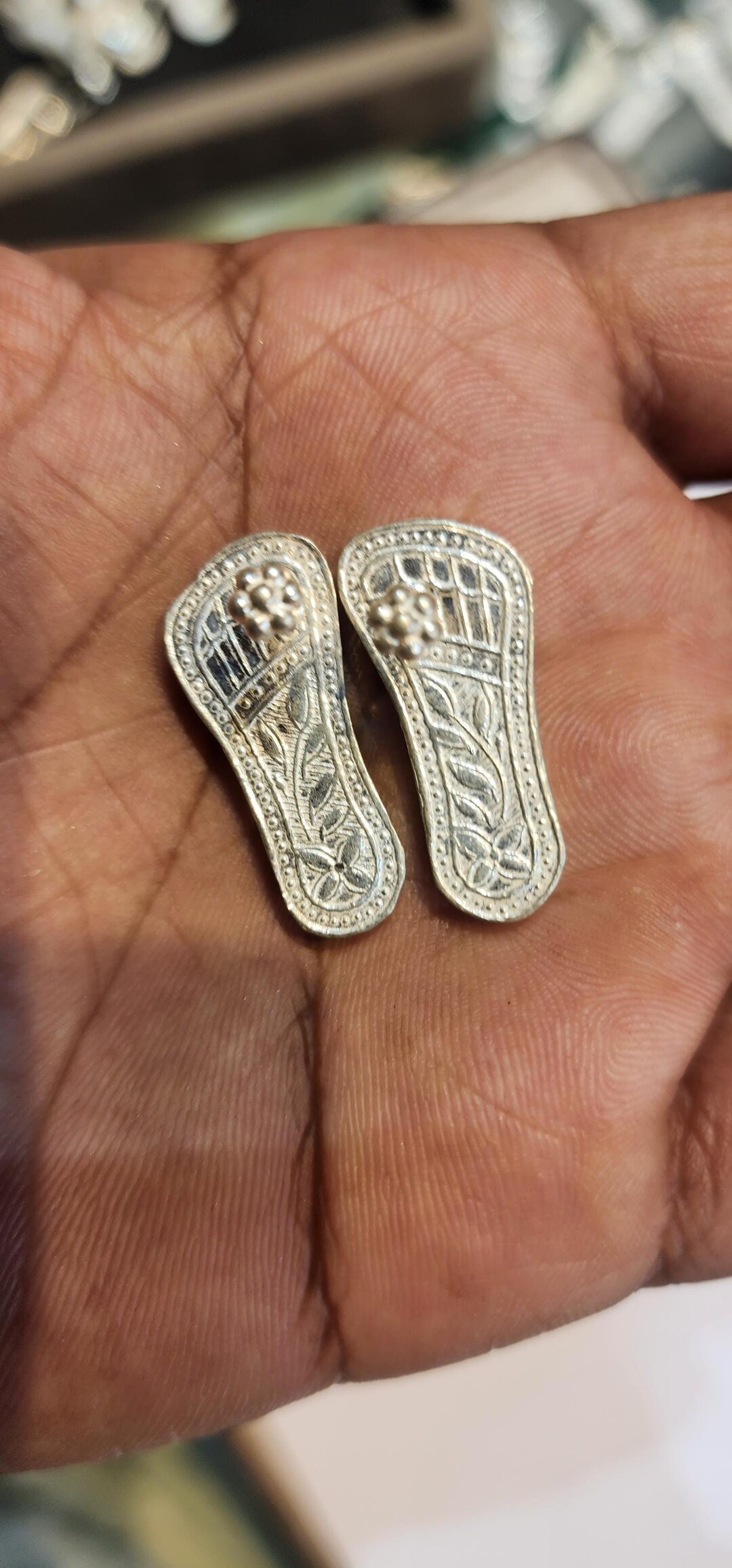 2.5cm/1inch Pure Silver Deities Charan Paduka /sacred Foot Print for ...
