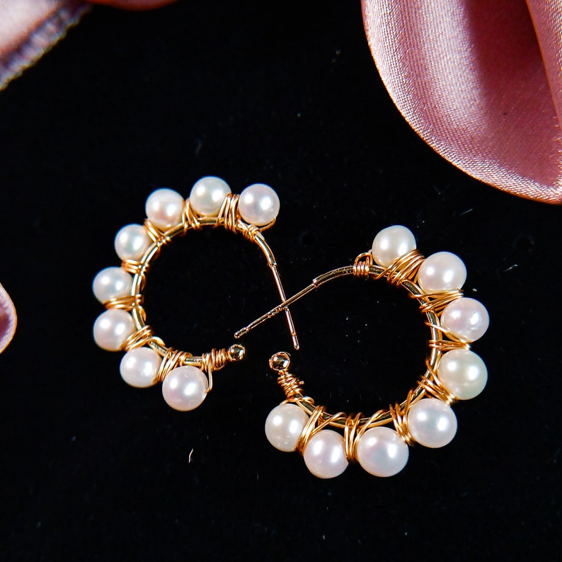 Pearl Hoop Earrings Wedding Jewelry Designer Handmade Formal Event ...
