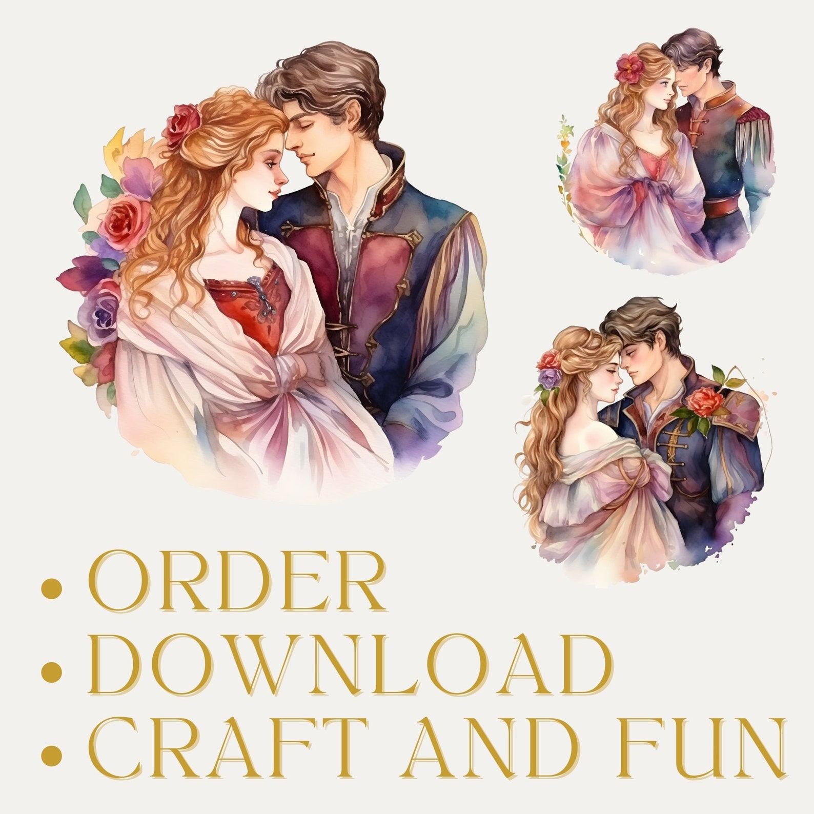 6 Cute Prince and Princess Couples Clipart, Romantic Valentine Clipart ...