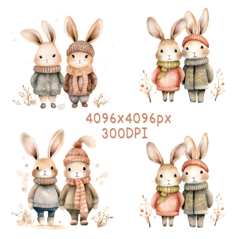 4 Cute Couple Rabbit Clipart Romantic Rabbit Clipart - Etsy