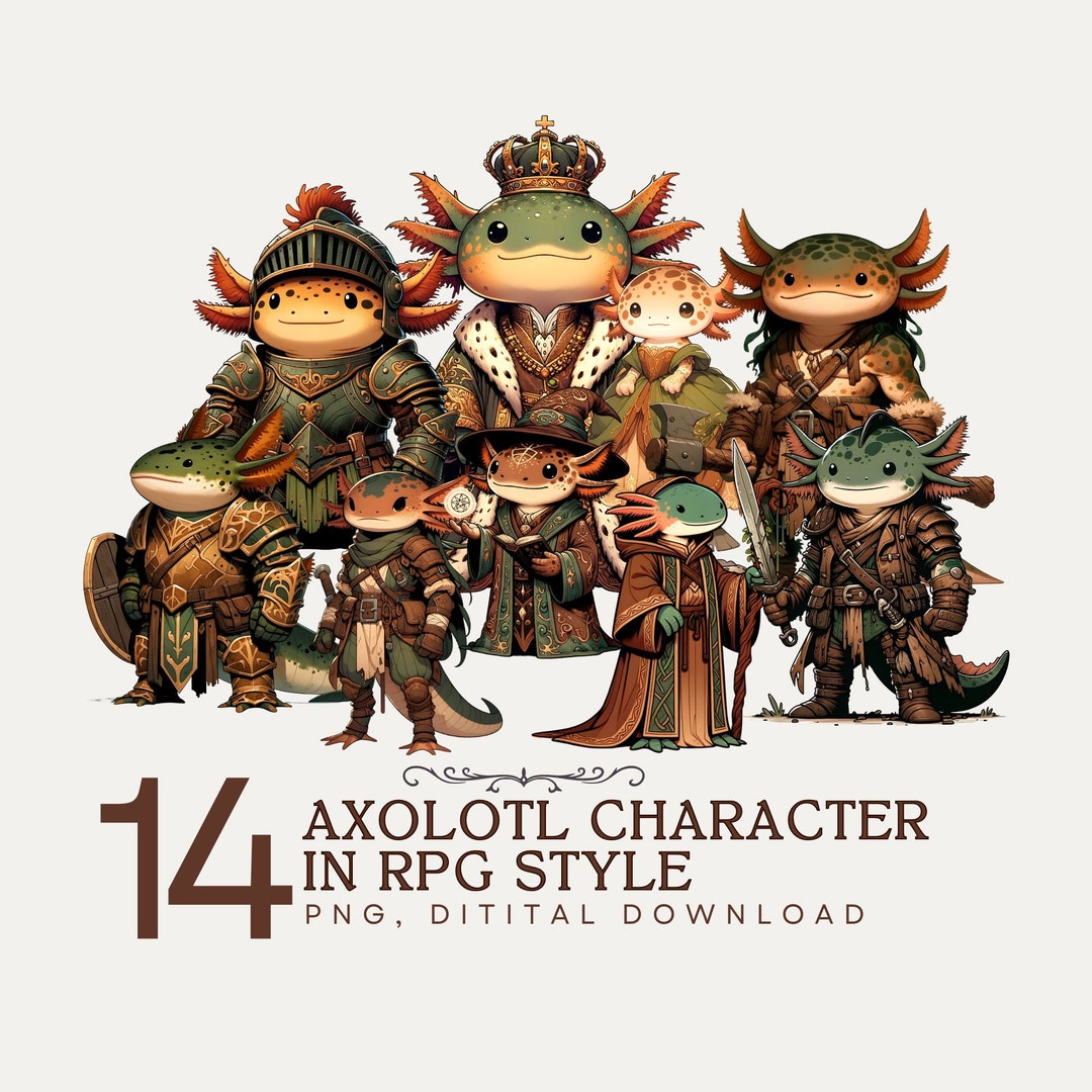 14 Axolotl Character in Rpg Style, Character Clipart, RPG Axolotl ...