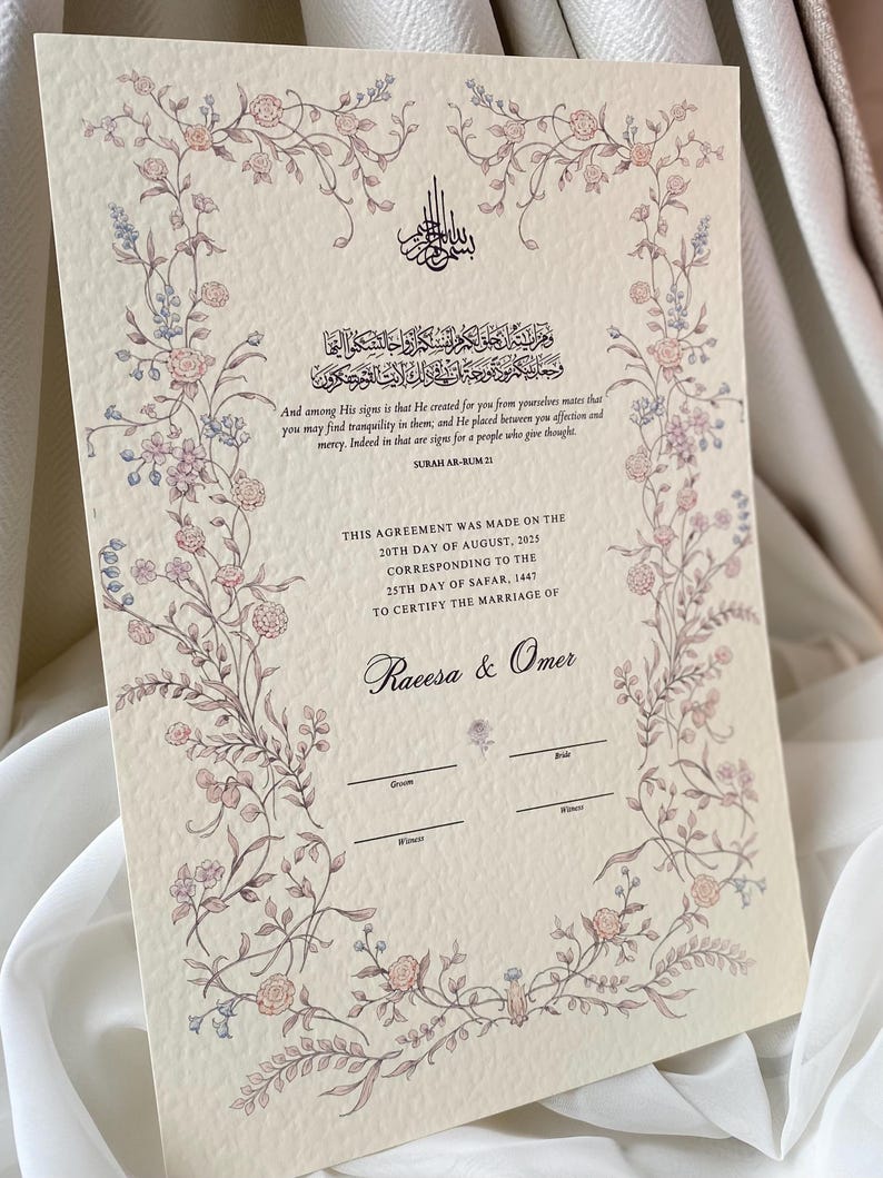 Elegant Islamic Nikkah Certificate | Floral Arabic Marriage Certificate ...