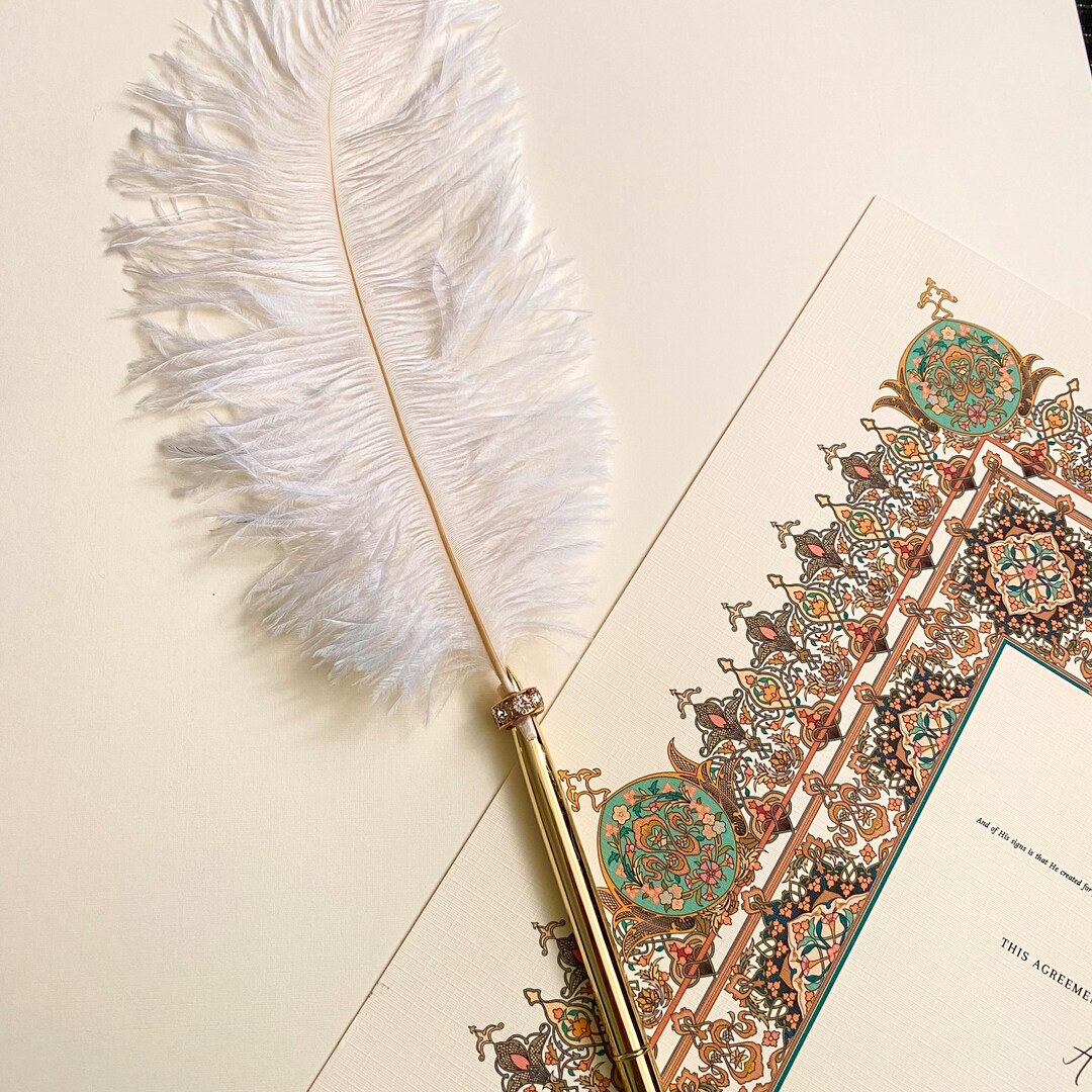 Luxury Nikkah Pen, Ostrich Feather | Personalised Wedding Signing Pen ...