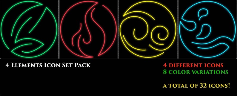 4 Elements Icon Set Pack - Etsy