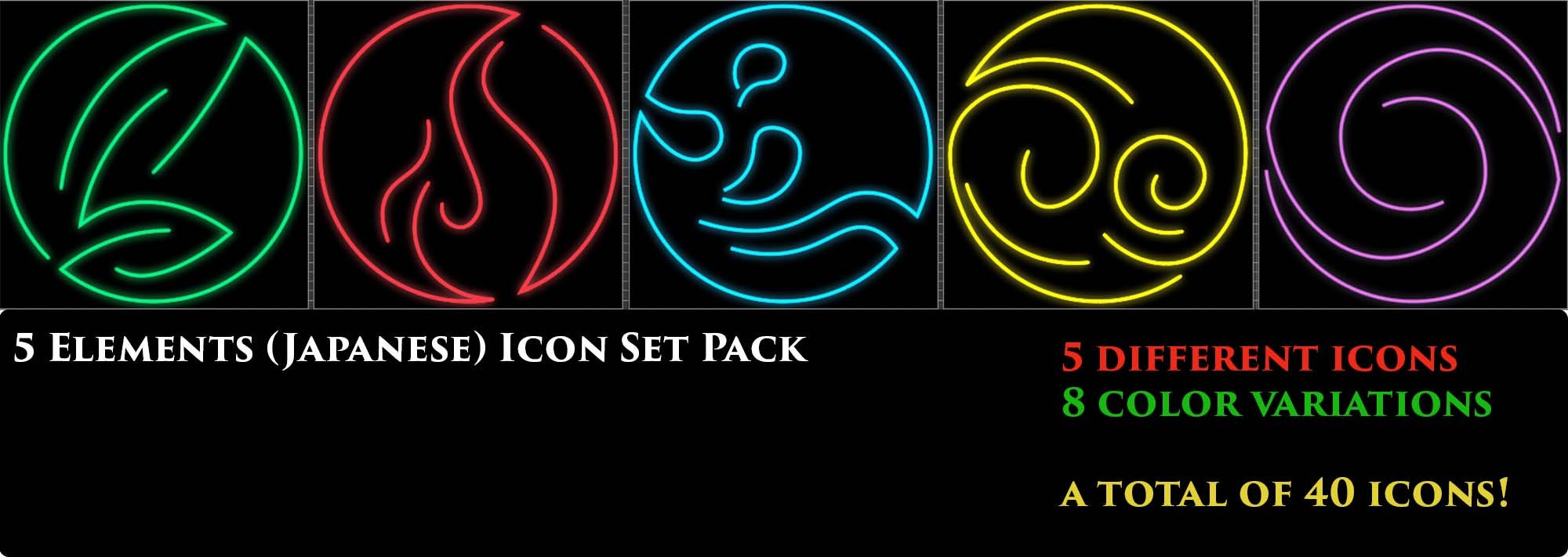 5 Elements japanese Icon Set Pack - Etsy