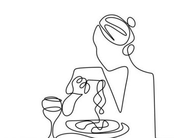 Food on the Plate Continuous One Line Drawing. Meal for Eating ...