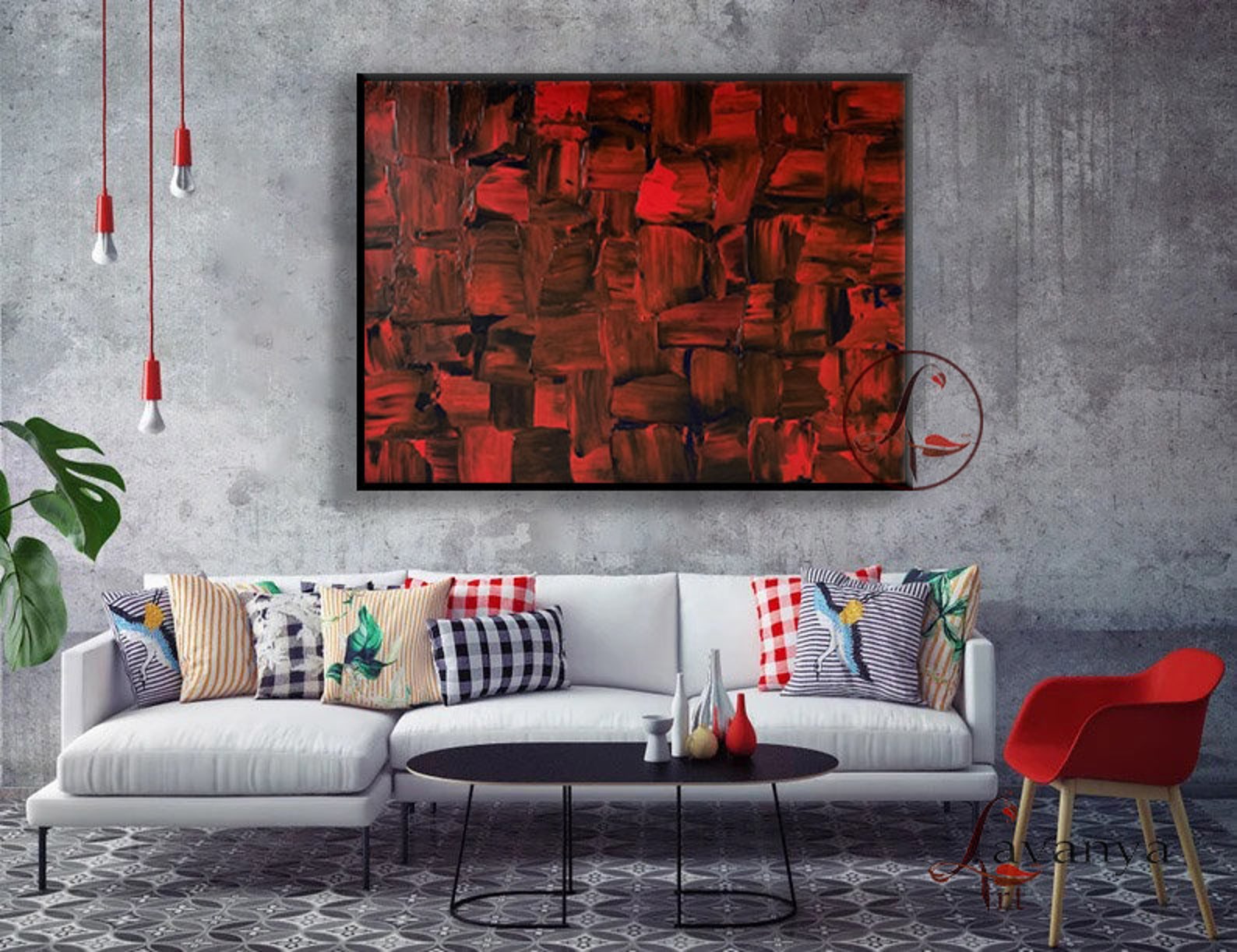 Large Abstract Red & Black Wall Art Abstract Oil Painting on Canvas ...