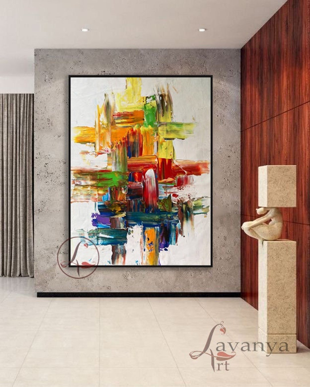 Buy Modern Colorful Abstract Large Acrylic Painting Original Multicolor ...
