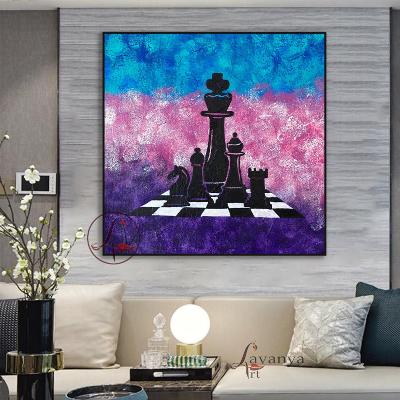 Checkmate Painting 40 Chess, Original Oil Painting on Canvas, Office ...
