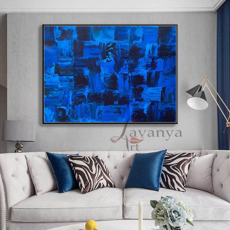 Dark Blue Painting Art Abstract Painting Original Artwork Large Wall ...