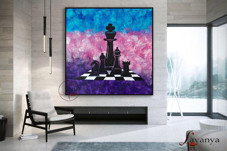 Checkmate Painting 40 Chess, Original Oil Painting on Canvas, Office ...