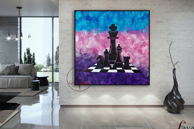 Checkmate Painting 40 Chess, Original Oil Painting on Canvas, Office ...