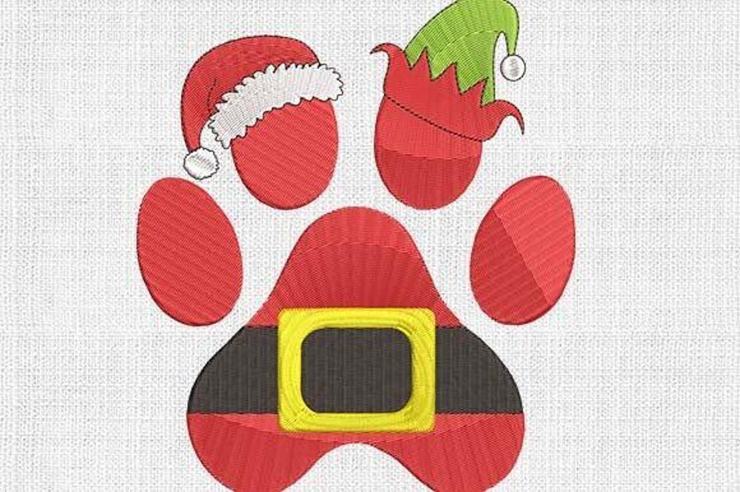 Dog Paw Santa Christmas Embroidery, Embroidery Designs, Embroidery ...