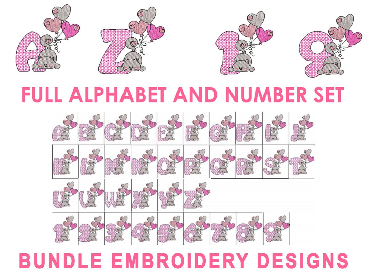 Alphabet Number Embroidery Design Bundle Set, A-Z 1-9, Letter Number ...