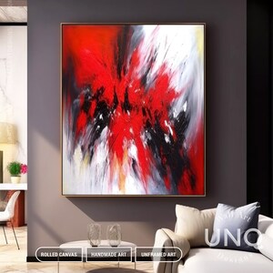 Dark Red & White Abstract Painting on Canvas, Original Handmade ...