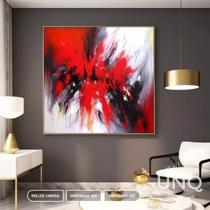Dark Red & White Abstract Painting on Canvas, Original Handmade ...