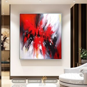 Dark Red & White Abstract Painting on Canvas, Original Handmade ...
