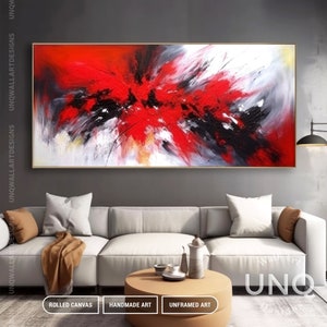 Dark Red & White Abstract Painting on Canvas, Original Handmade ...