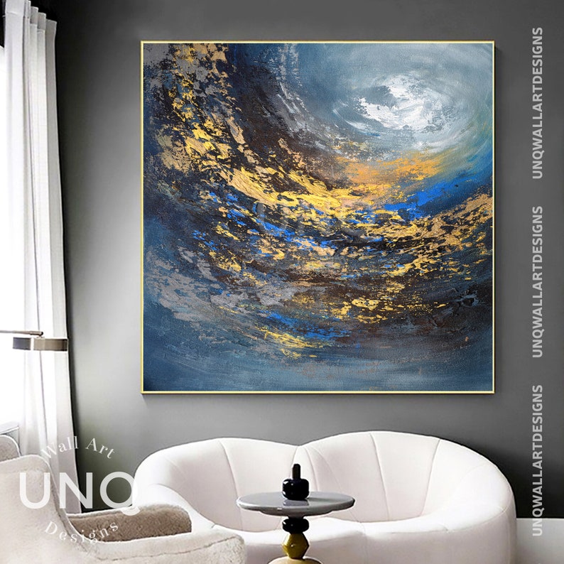 Blue and Gold Abstract Painting Original Blue Wall Art Blue - Etsy