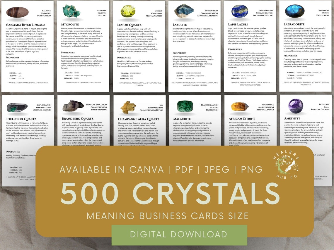 500 Crystal Meaning Editable and Printable Cards With Images for ...