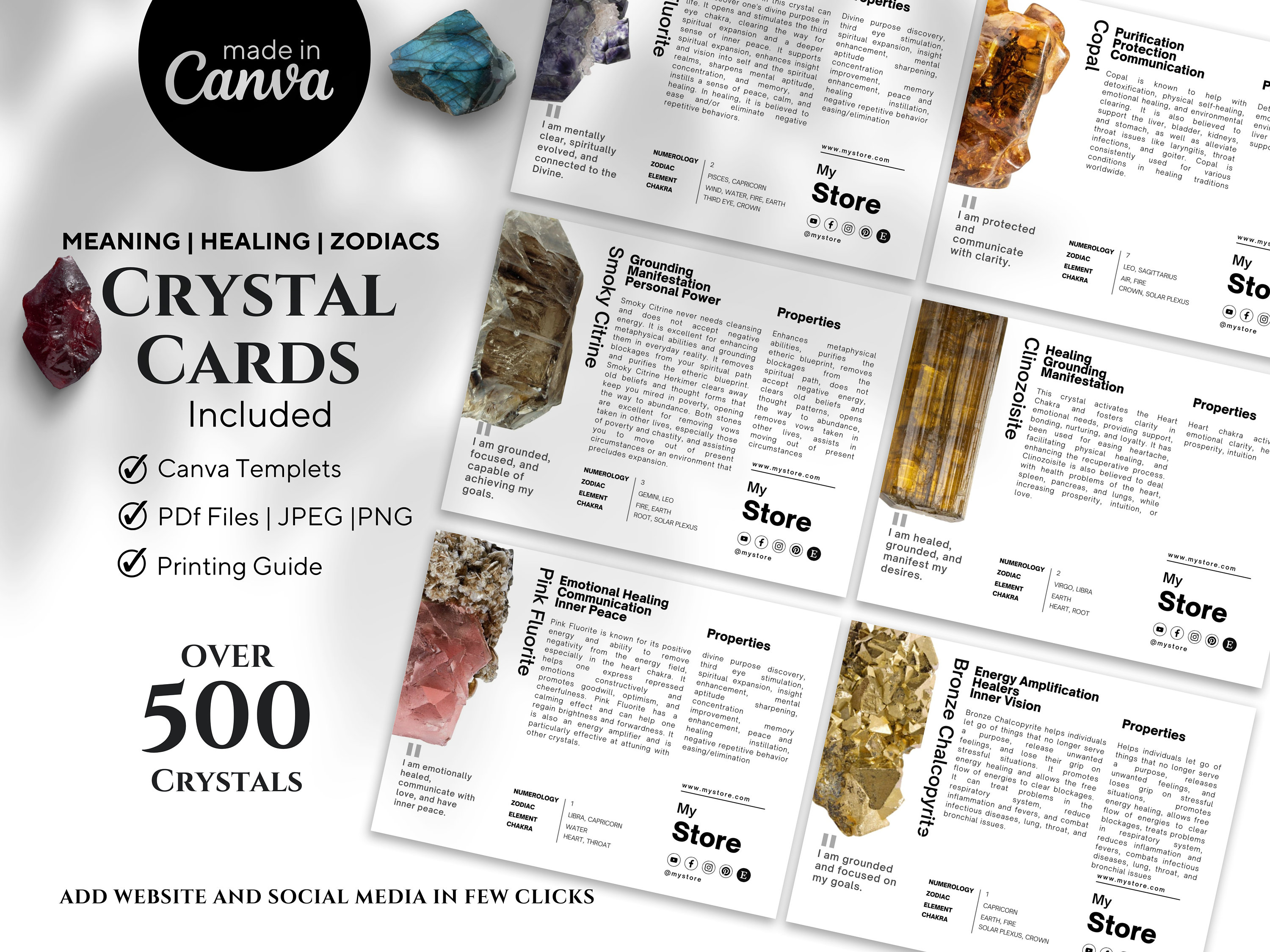 Crystal Cards: A6 Landscape Editable and Printable Meaning Cards With ...