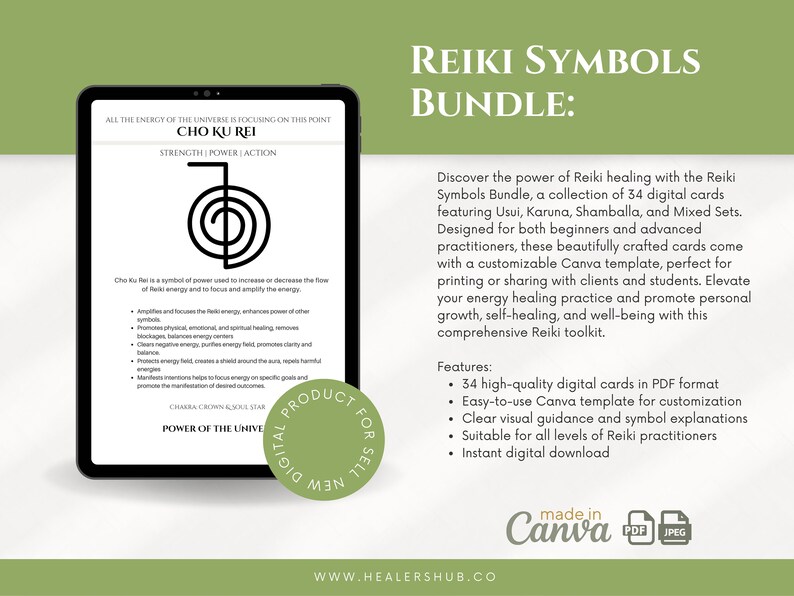 Reiki Symbols Bundle: Digital Cards With Canva Template | Usui, Karuna ...