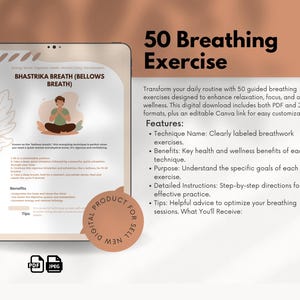 50 Printable Breathing Exercise Cards for Anxiety & Mindfulness (PDF ...