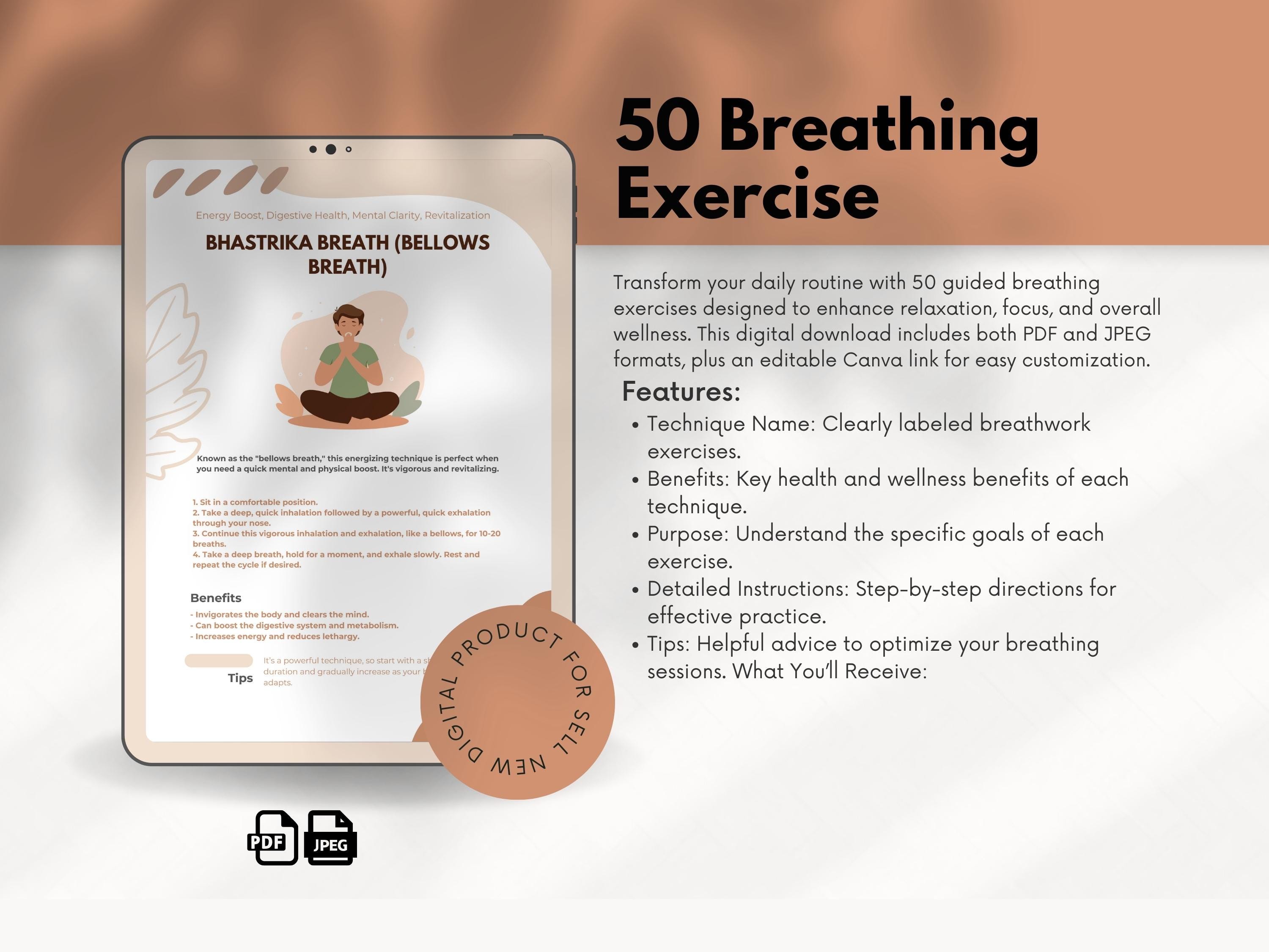 50 Printable Breathing Exercise Cards for Anxiety & Mindfulness (PDF ...
