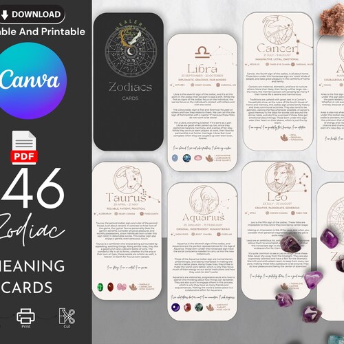 46 Editable and Printable Zodiac Signs Meaning Cards - Etsy