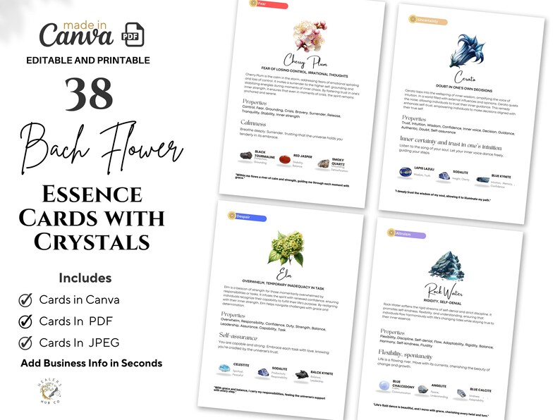Bach Flower Cards With Crystals Bach Flower Essence Crystal - Etsy