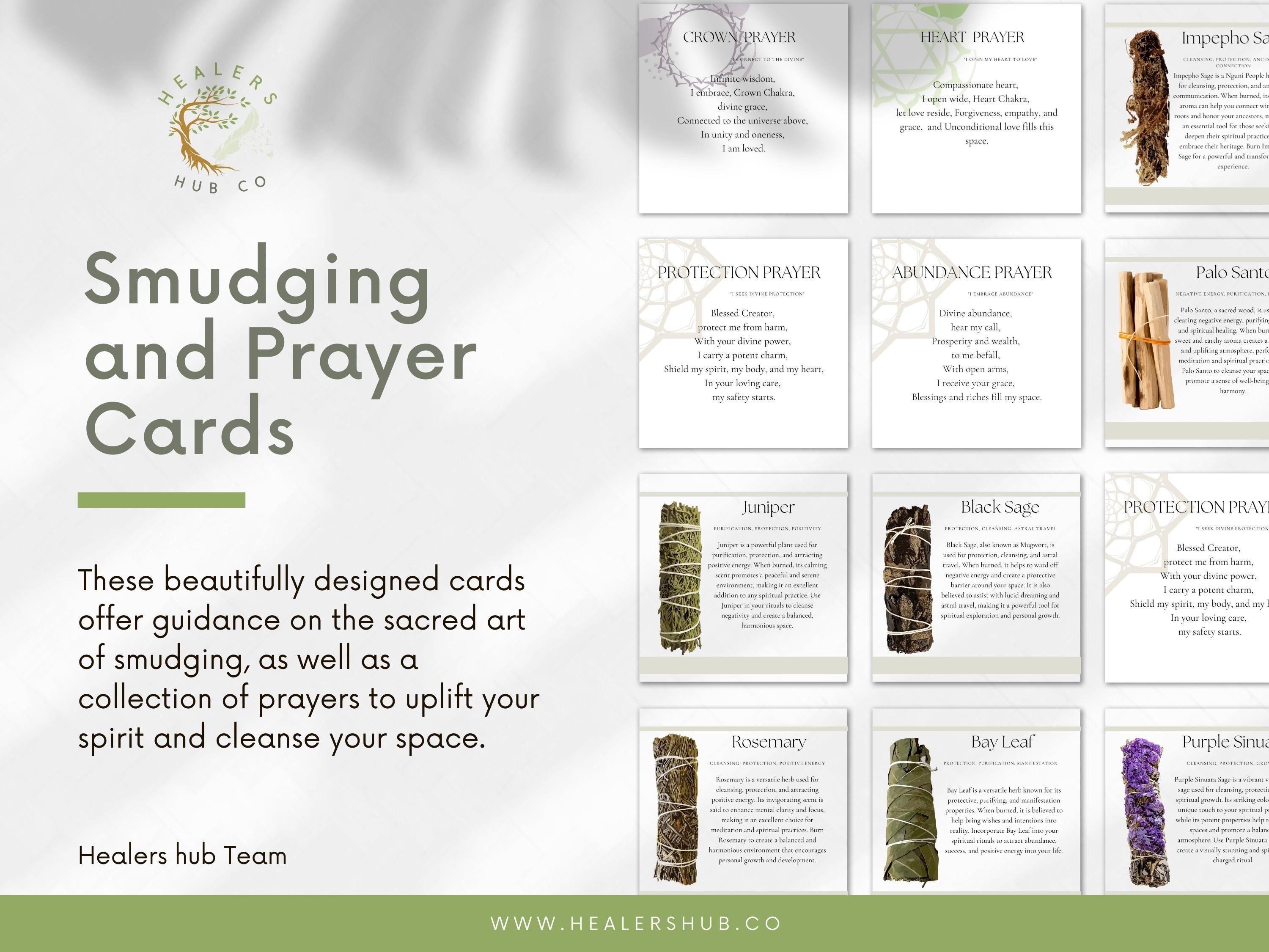 Smudging & Prayer Cards Set Spiritual Cleansing Herbs Guide, Sacred ...