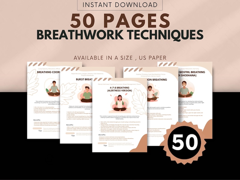 50 Printable Breathing Exercise Cards for Anxiety & Mindfulness (PDF ...