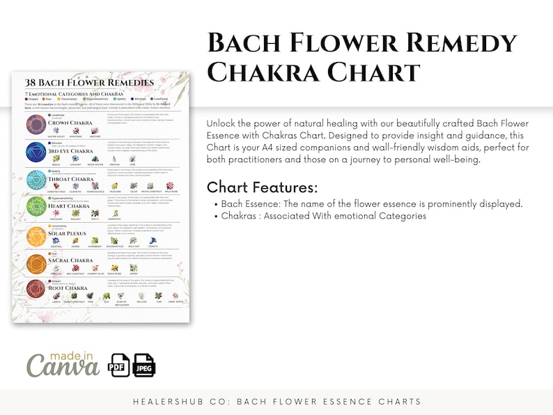 Bach Flower Essence Chakra Guide Charts: Holistic Healing Wall Art ...