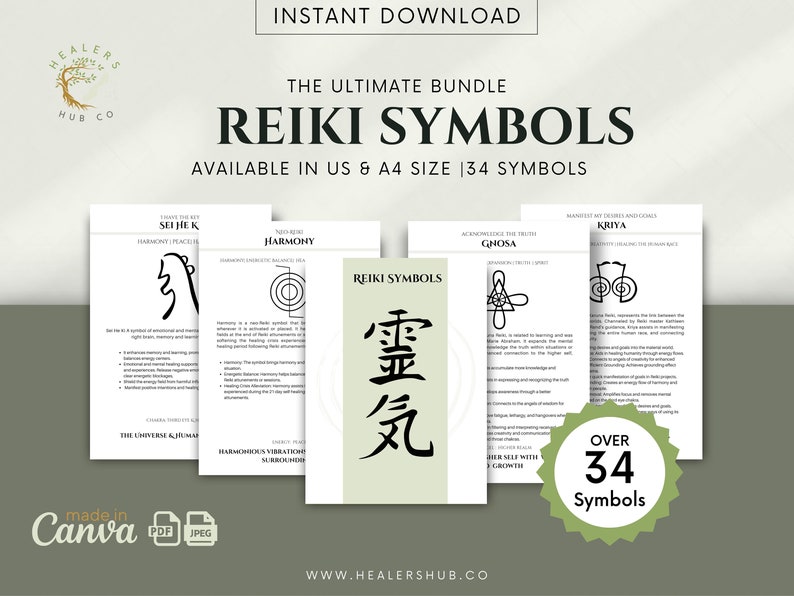 Reiki Symbols Bundle: Digital Cards With Canva Template | Usui, Karuna ...