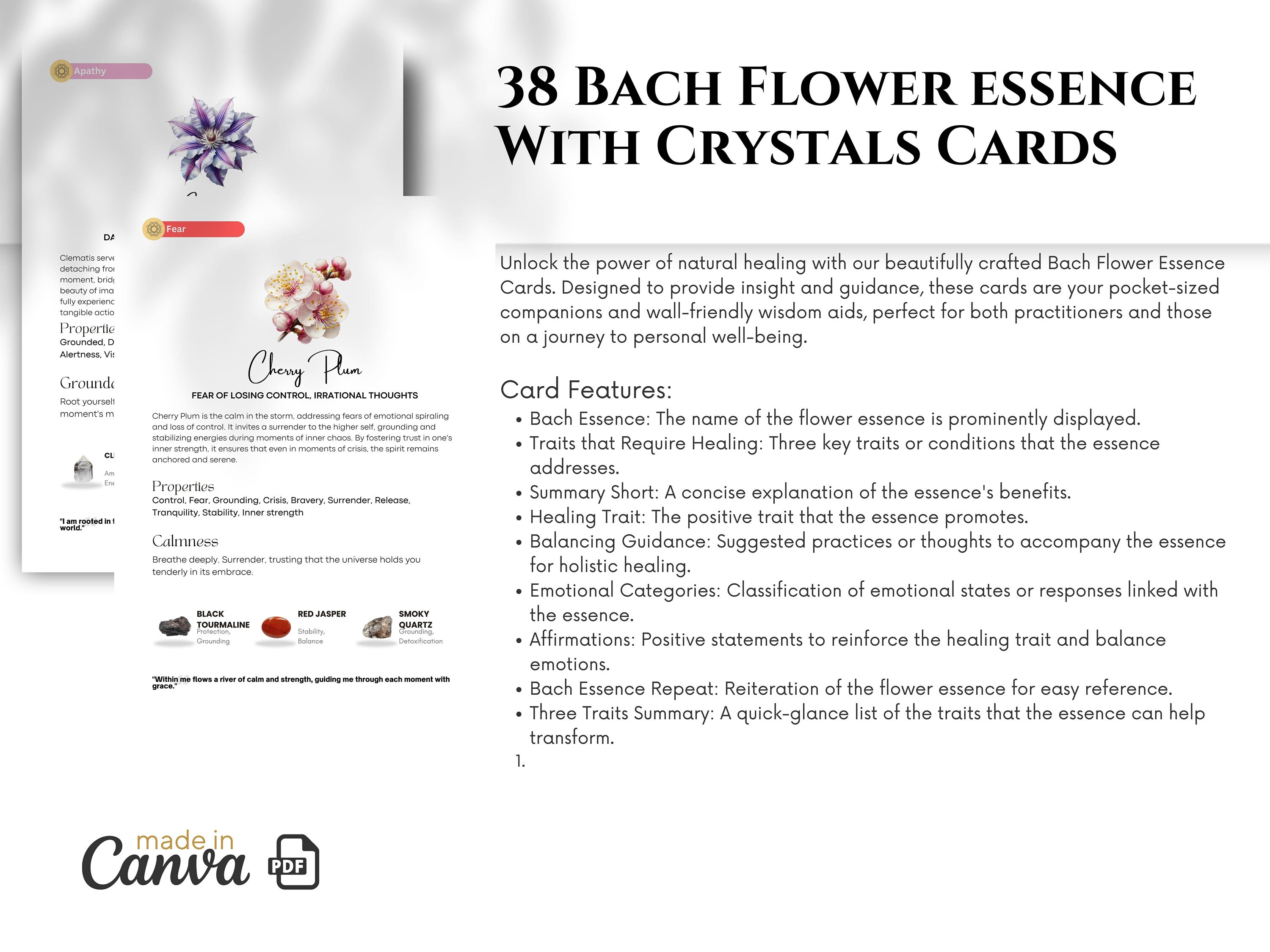 Bach Flower Essence Cards With Crystals, Watercolor Healing (editable ...