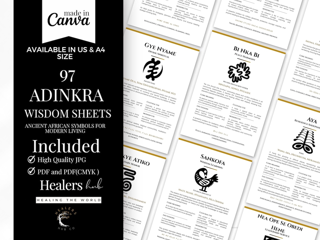 98 Adinkra Symbols Digital | African Wisdom Oracle | Printable PDF ...