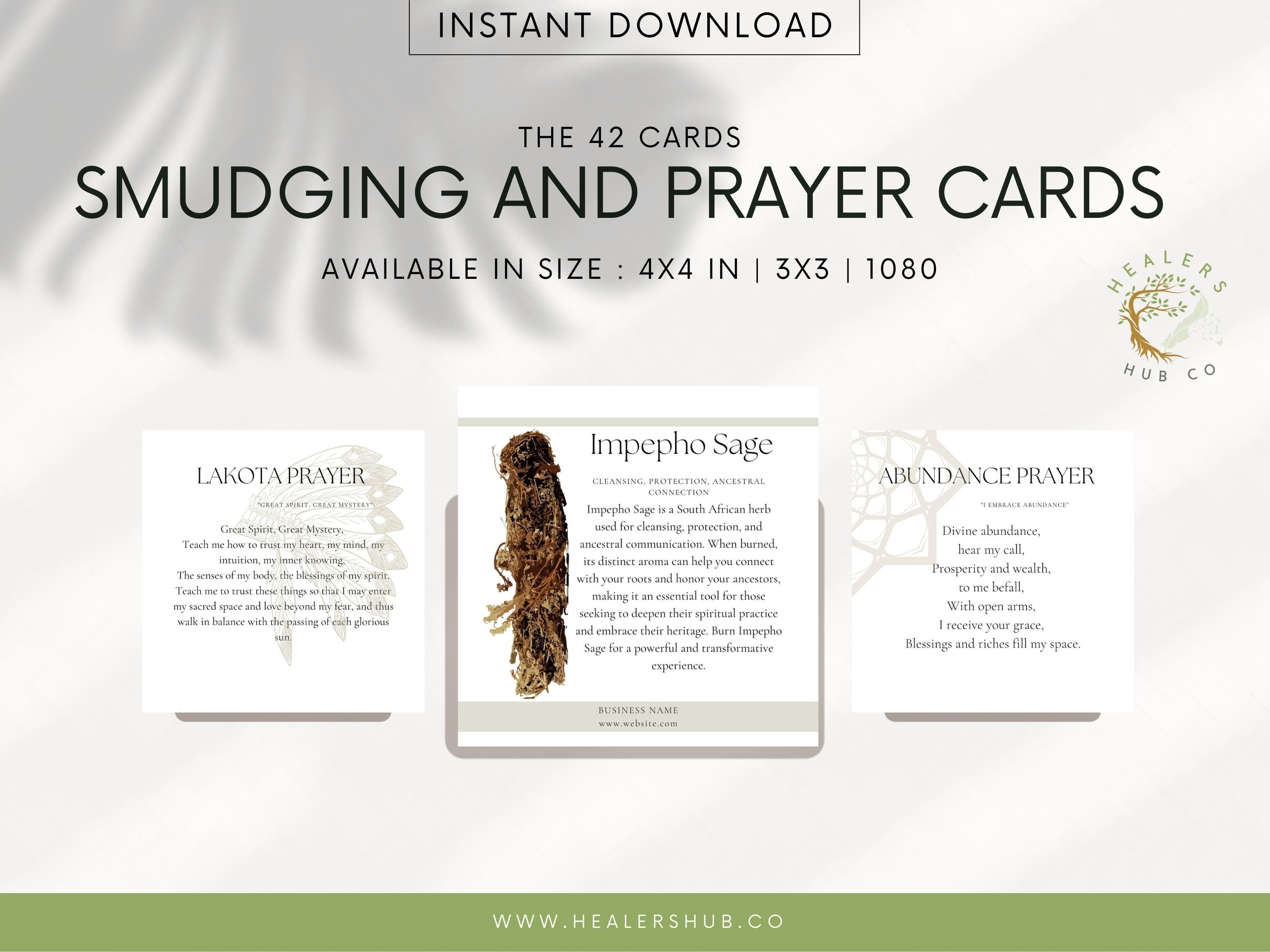 Smudging & Prayer Cards Set Spiritual Cleansing Herbs Guide, Sacred ...