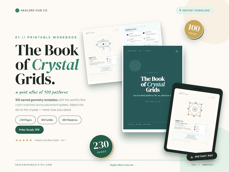 Crystal Grid Book | 100 Sacred Geometry Templates, Color-matched Stones ...