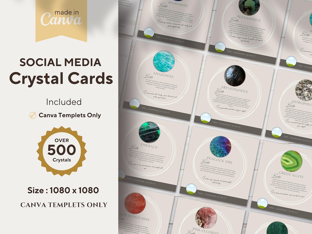 500 Crystal Meaning Instagram Postcards: Canva Templates (digital ...