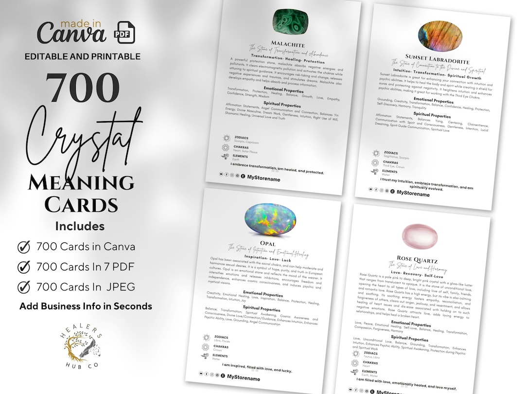 700 Editable Crystal Cards, Canva Template for Healers & Shops - Etsy