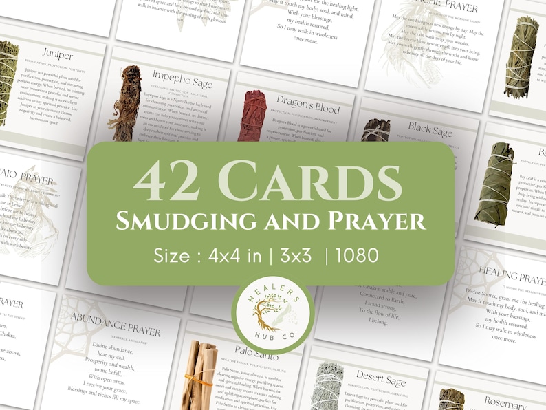 Smudging & Prayer Cards Set Spiritual Cleansing Herbs Guide, Sacred Rituals, Inspiring Prayers ...