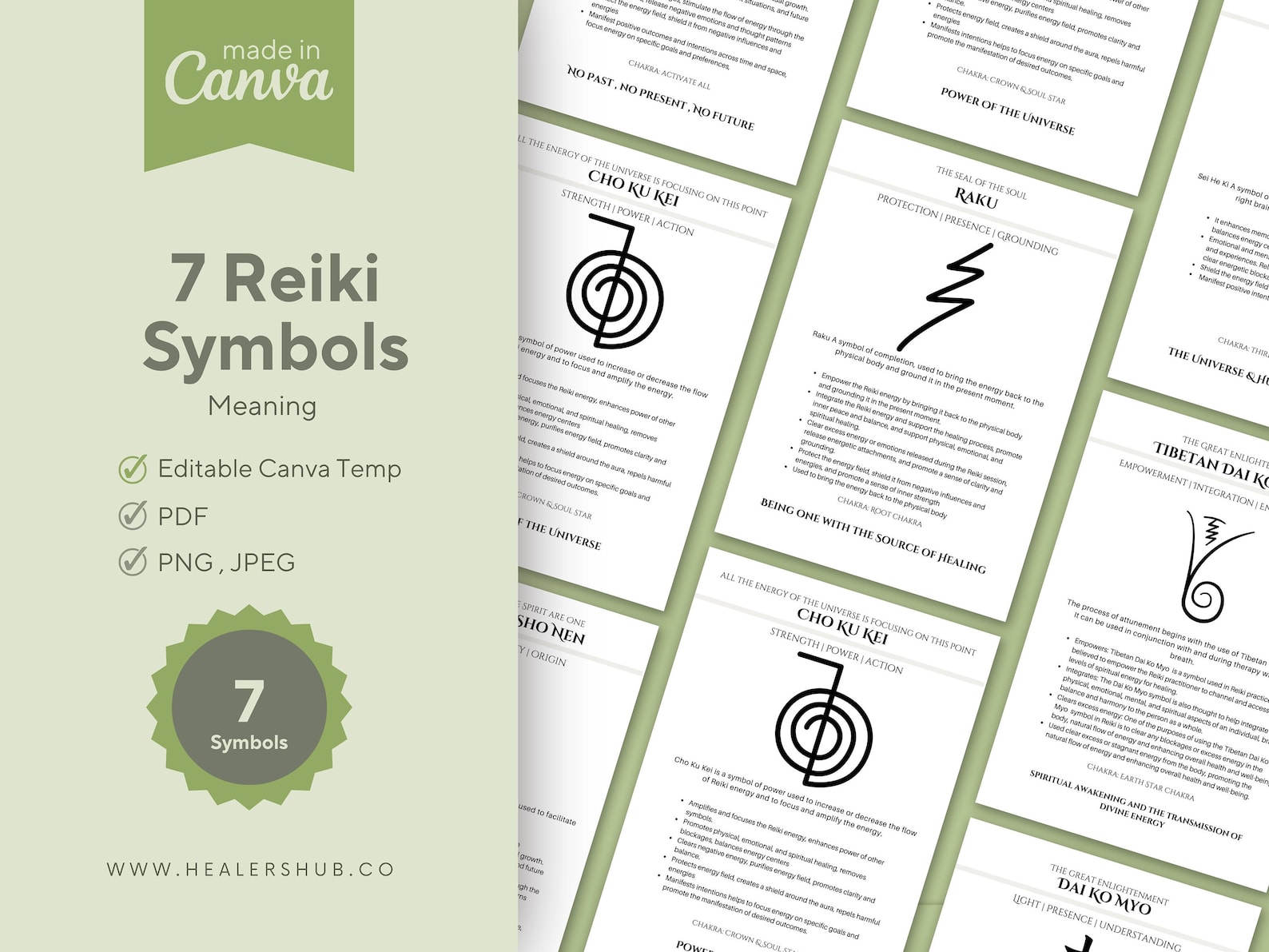 7 Reiki Symbols Meaning Cards , Usui Reiki Symbols, Editable Reiki ...